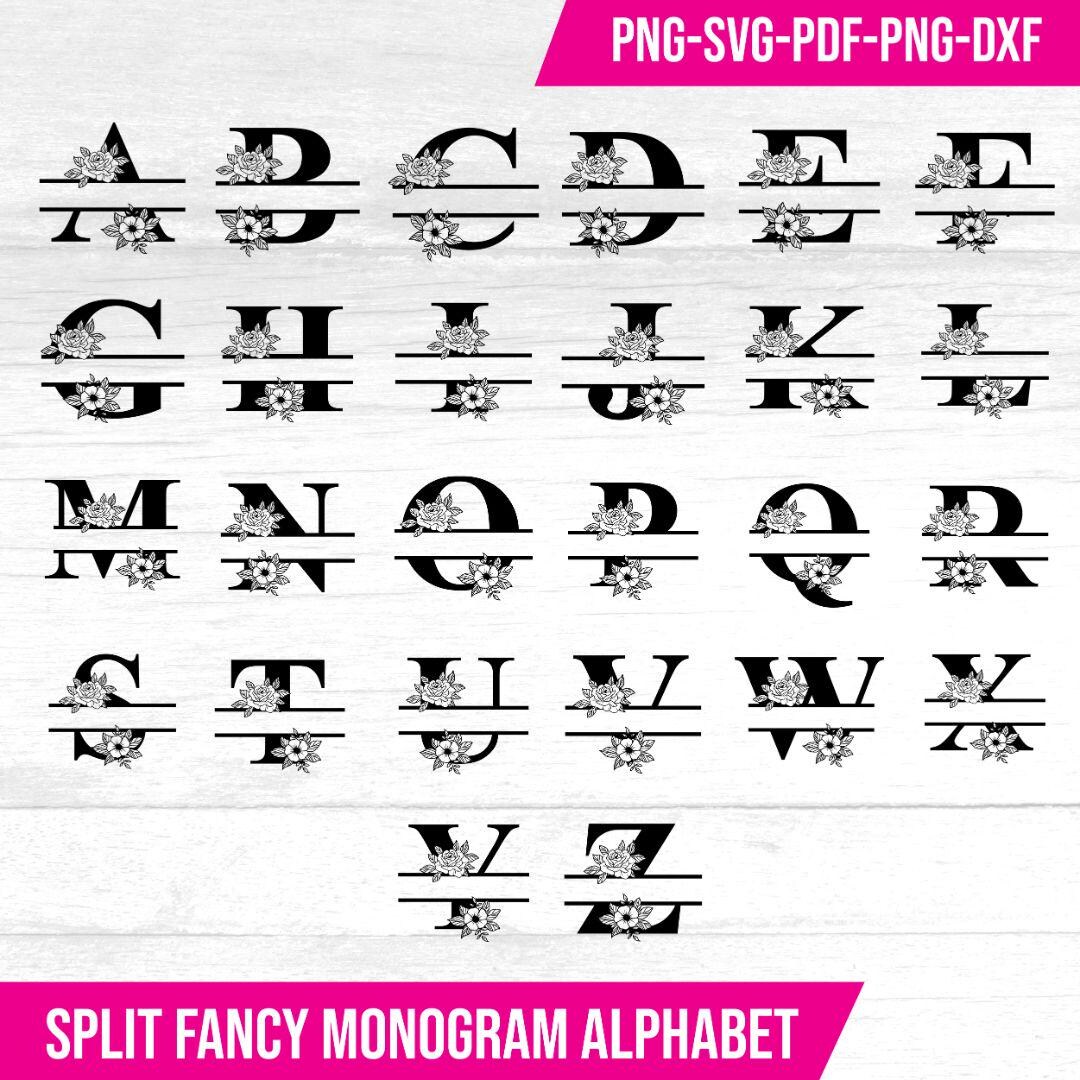 Split Monogram SVG Bundle, Spilt Letter Svg, Alphabet Clipart, Last ...