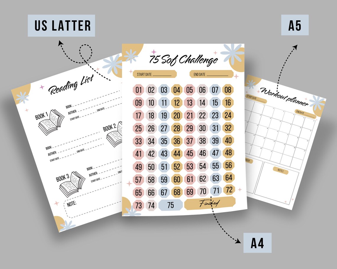 75 Soft Challenge Tracker Printable, , Daily 75 Soft Challenge, 75 Easy ...