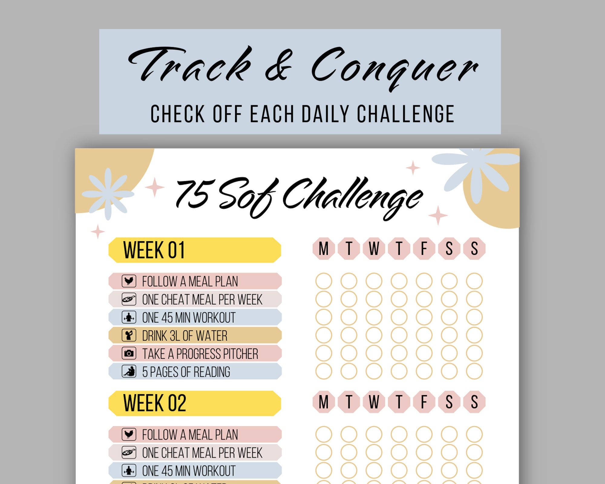 75 Soft Challenge Tracker Printable, , Daily 75 Soft Challenge, 75 Easy ...