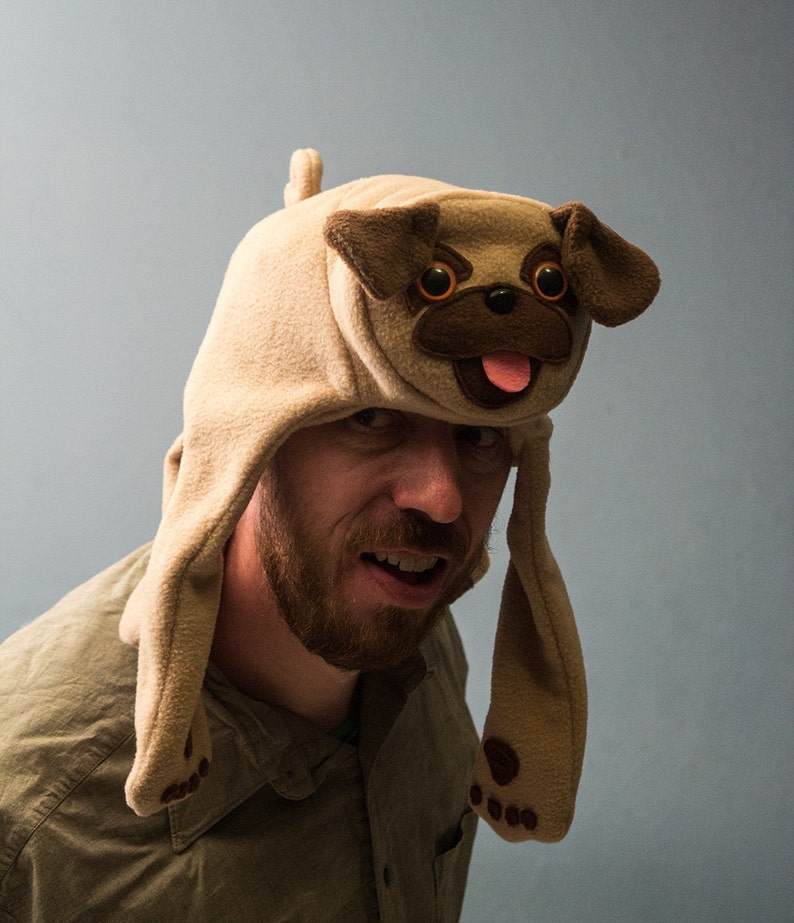 Pug Hat Fleece Animal Tan or Black - Etsy
