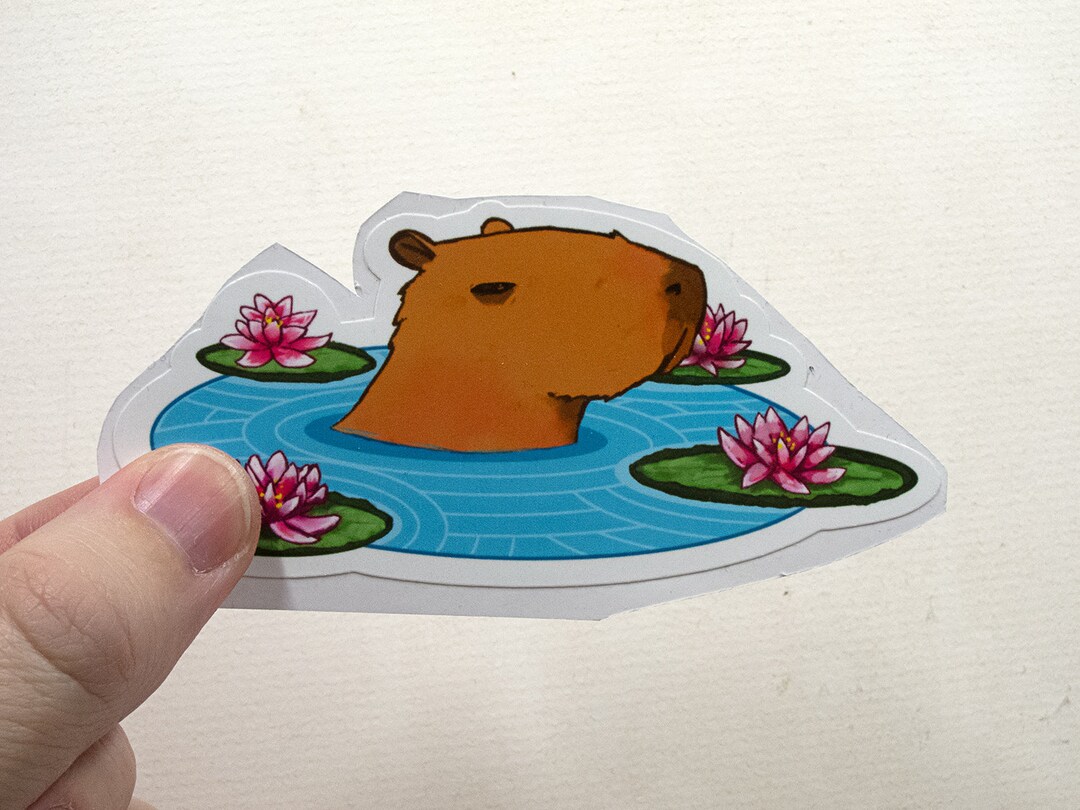 Capybara Bathing Vinyl Sticker, Weatherproof, Cute Sticker, Sticker ...