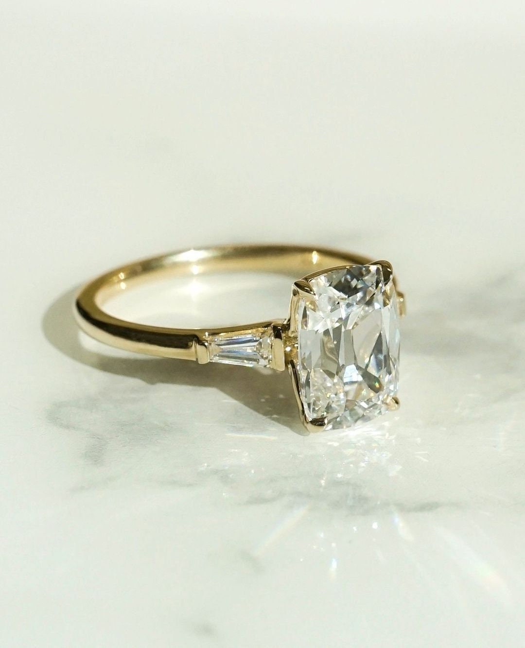 2.80ct Old Mine Cushion Cut Lab Grown Engagement Ring, Old Mine Cushion ...