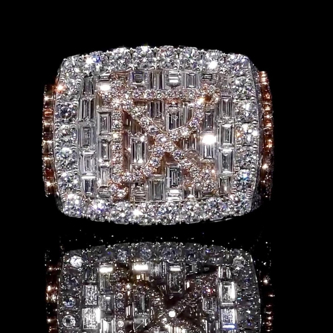 Men's Iced Out Diamond Pinky Ring | Custom Letter X Ring | Baguette ...