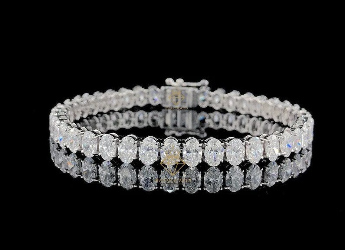 13.00tcw 14k White Gold Oval Cut Lab Grown Diamond Tennis Bracelet, Oval Diamond Bracelet ...