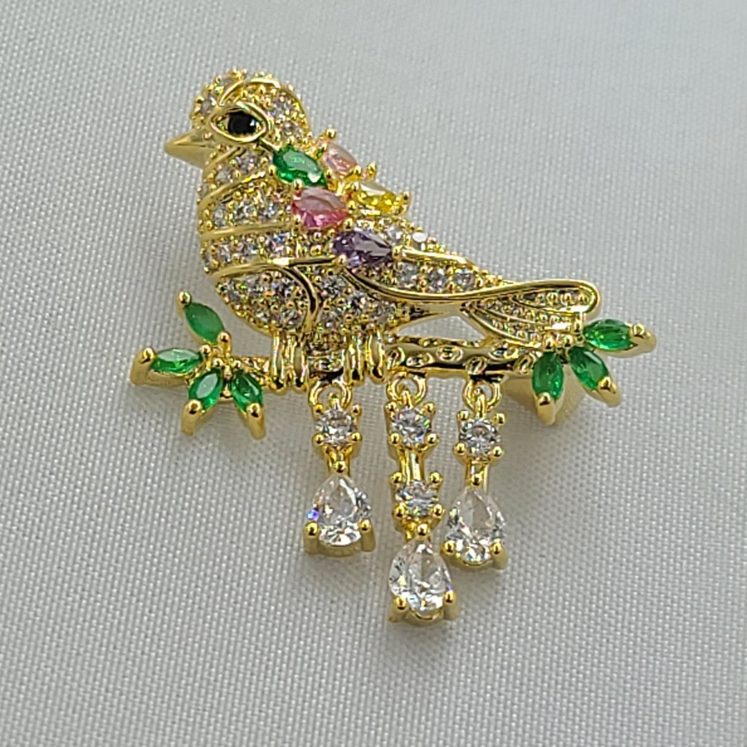 Super Flash Colorful Bird on Branch Colorful Cubic Zirconia Brooch. - Etsy