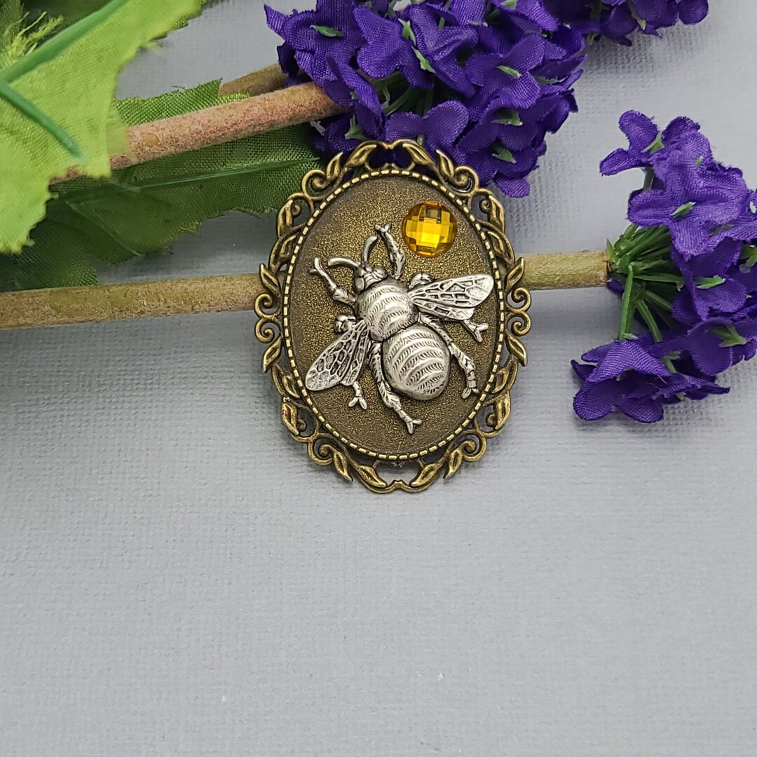 Silver Bee With Honey Brooch Pin for Jacket Hat Scarf. - Etsy