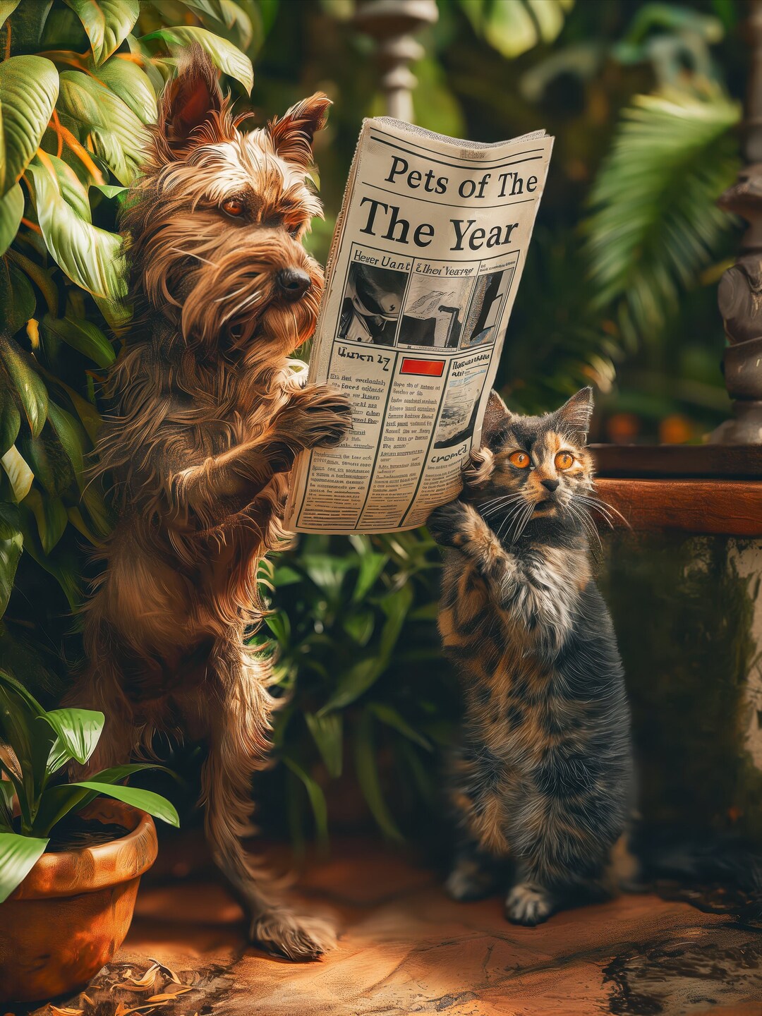 Pets of the Year - Dog and Cat Reading Newspaper | Digital Download - Etsy