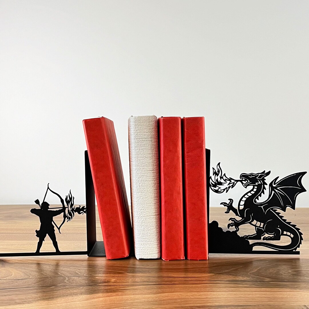 Bookends Dragon Vs Knight Metal Bookends, Unique Decor for Dragon ...