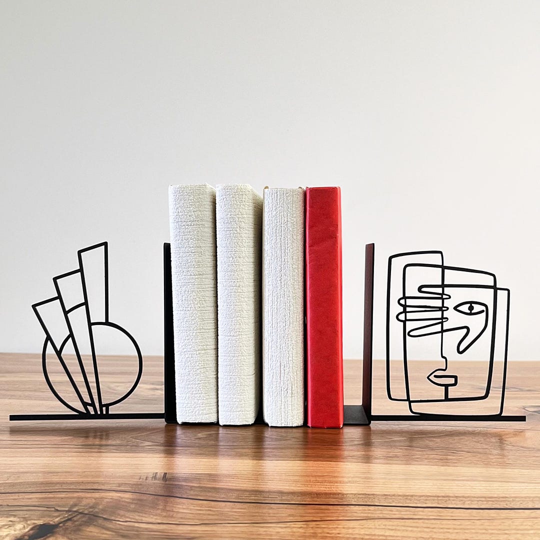 Bookends Modern Abstract Metal, Geometric & Face Line Art Design - Etsy