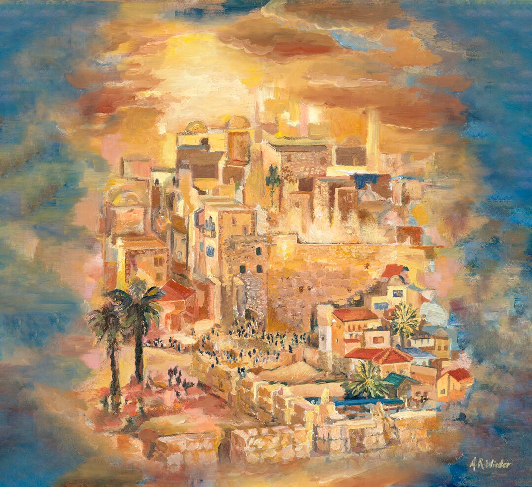 Abstract Jerusalem Painting, Colourful Jewish Art, Bright Inspiring ...
