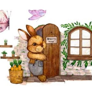 Rabbit and His House Sticker, Cute Rabbit Self-adhesive Sticker 12x15cm ...