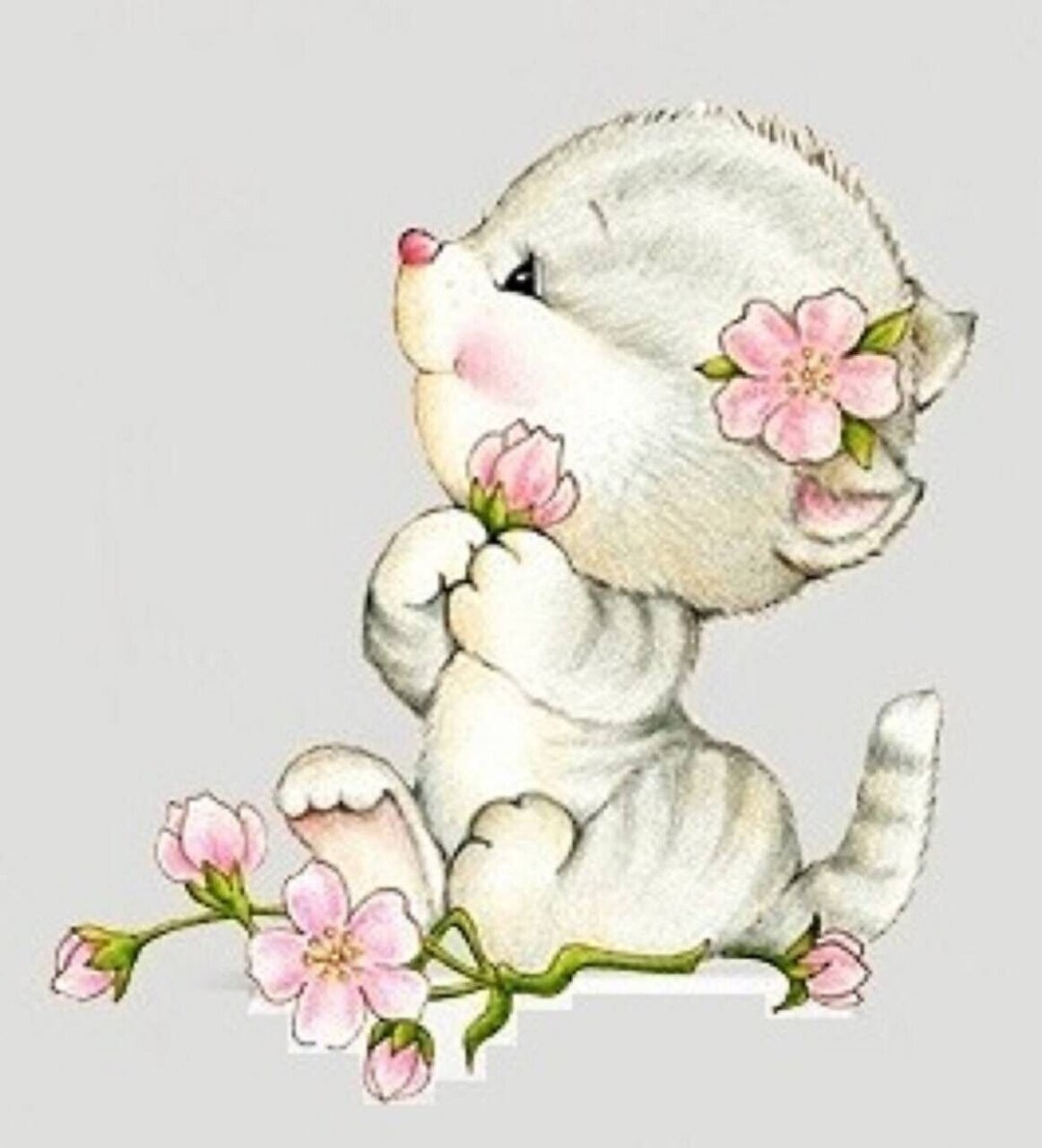 Cute Cat Sticker, Kitty With Flowers Self-adhesive Stickers, 10x8.5cm ...