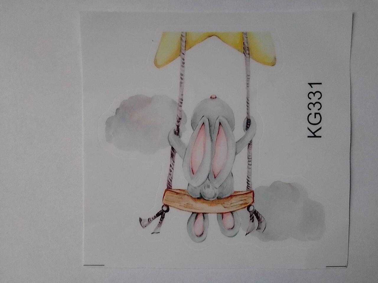 Bunny on a Swing Sticker, Cute Rabbit Self-adhesive Stickers, 12x11,5cm ...