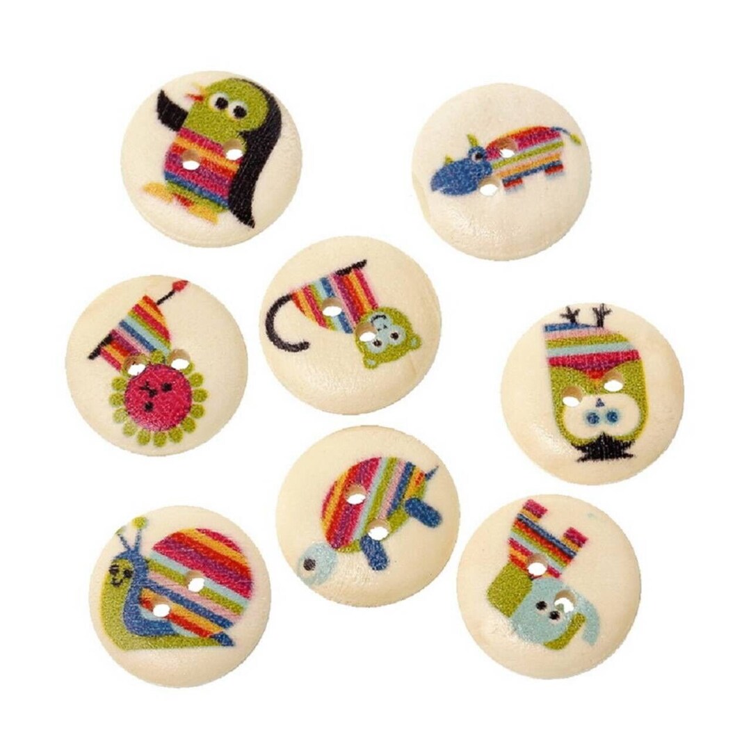 5 Pcs Beige Animal Buttons, Cute Wooden Colorful Animals Buttons, for ...