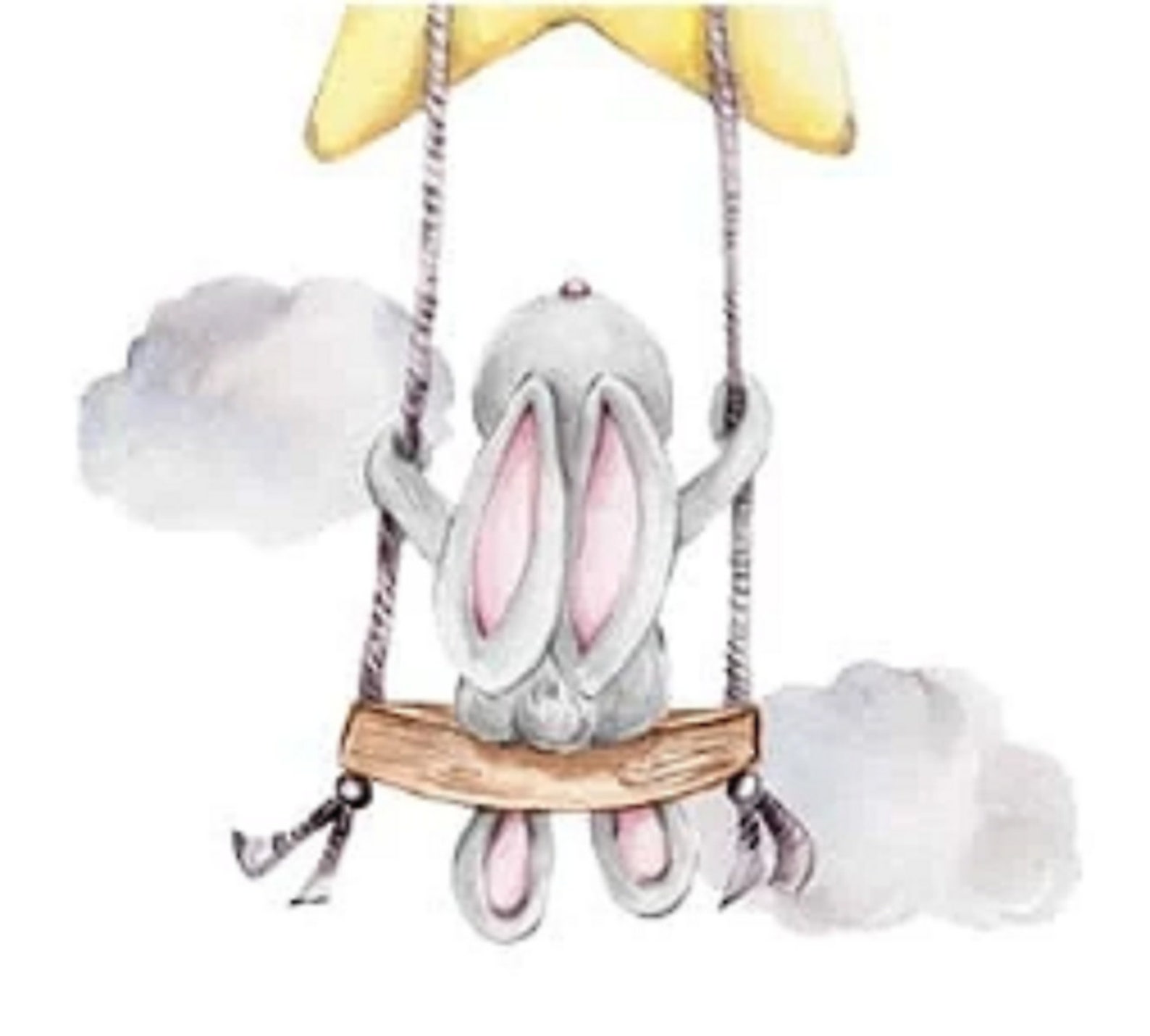 Bunny on a Swing Sticker, Cute Rabbit Self-adhesive Stickers, 12x11,5cm ...