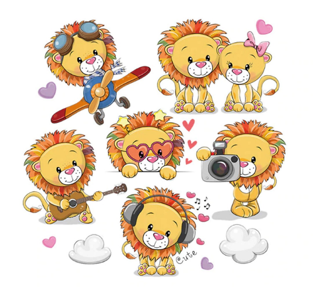 Lion Cubs Set Iron on Applique, Cute Animals Iron on Patch, Cute Lions ...