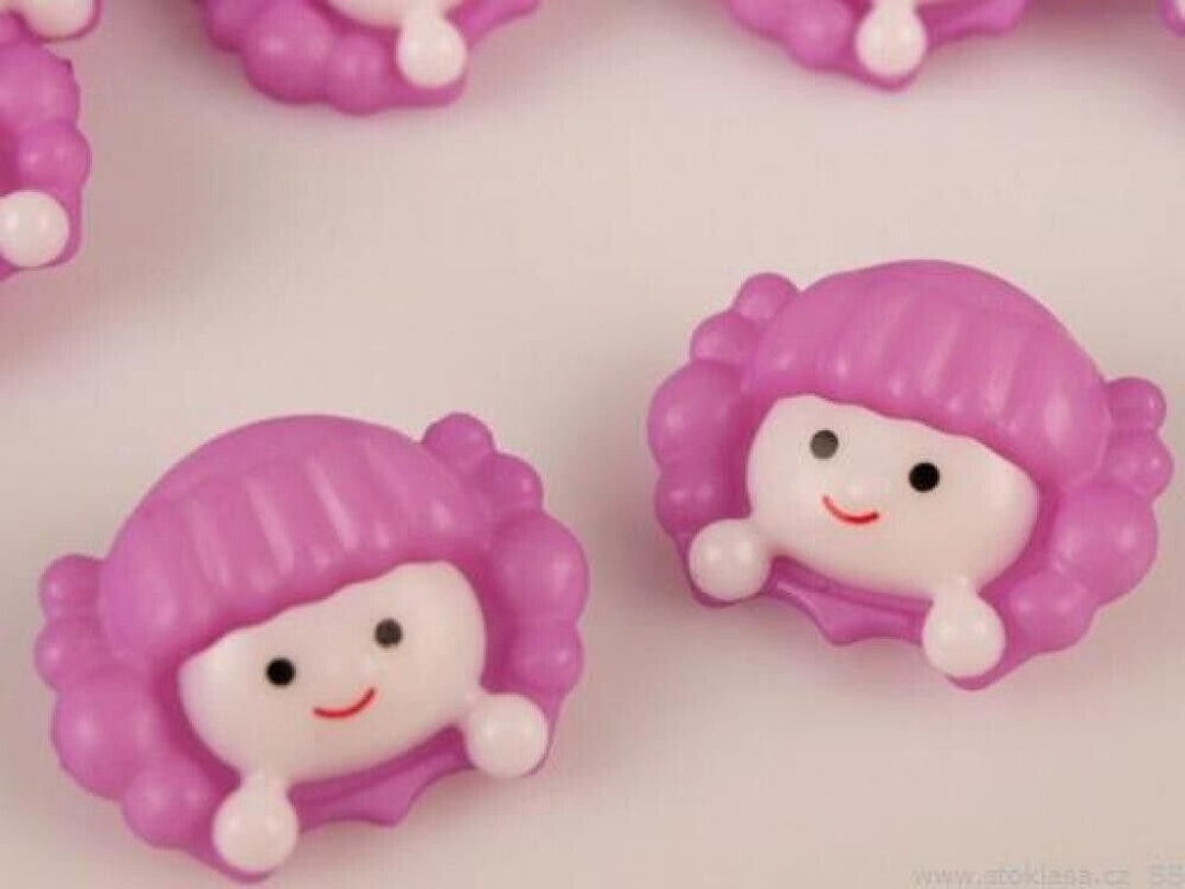 5 Pcs Girl Buttons, Purple Plastic Girl Head 25x20mm, for Childrens ...