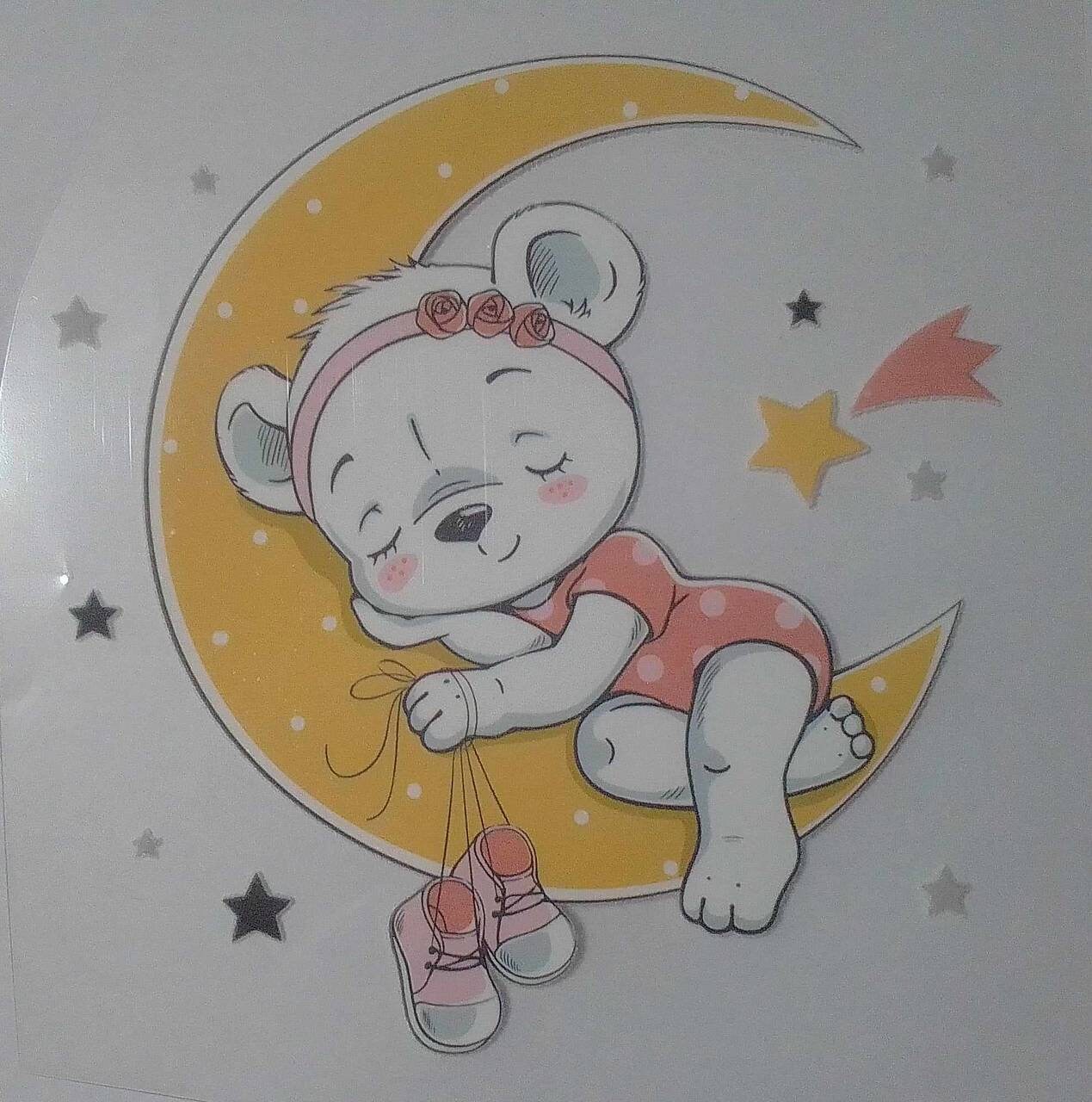 Bear Girl on the Moon Iron on Applique, Cute Teddy Bear Iron on Patch ...