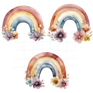 16 Boho Pastel Rainbow Cliparts in Watercolor Style,floral Nursery ...