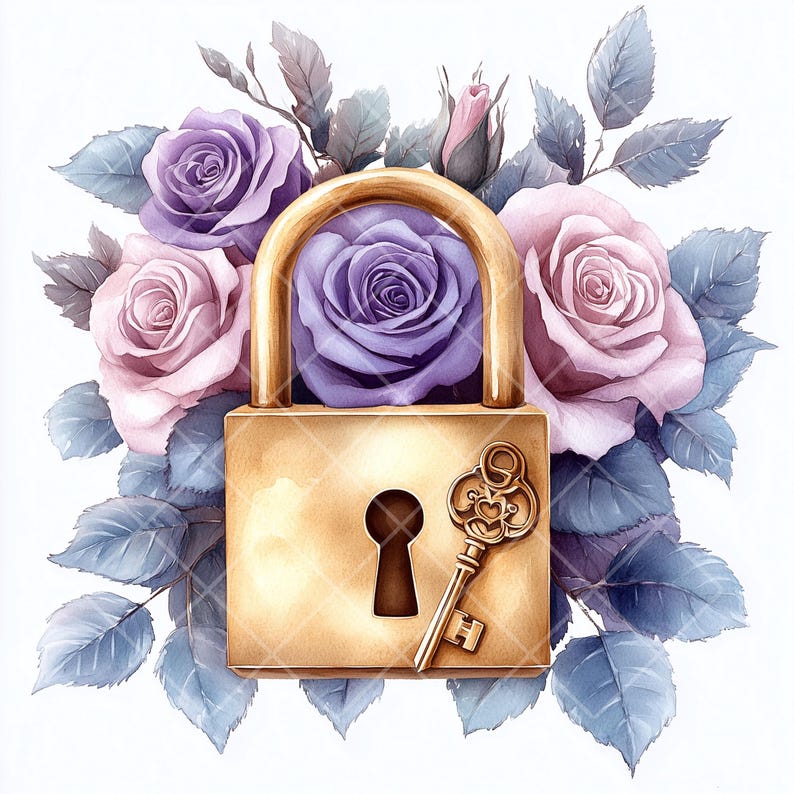 Golden Padlock & Key Clipart – 10 JPG Watercolor Illustrations With ...