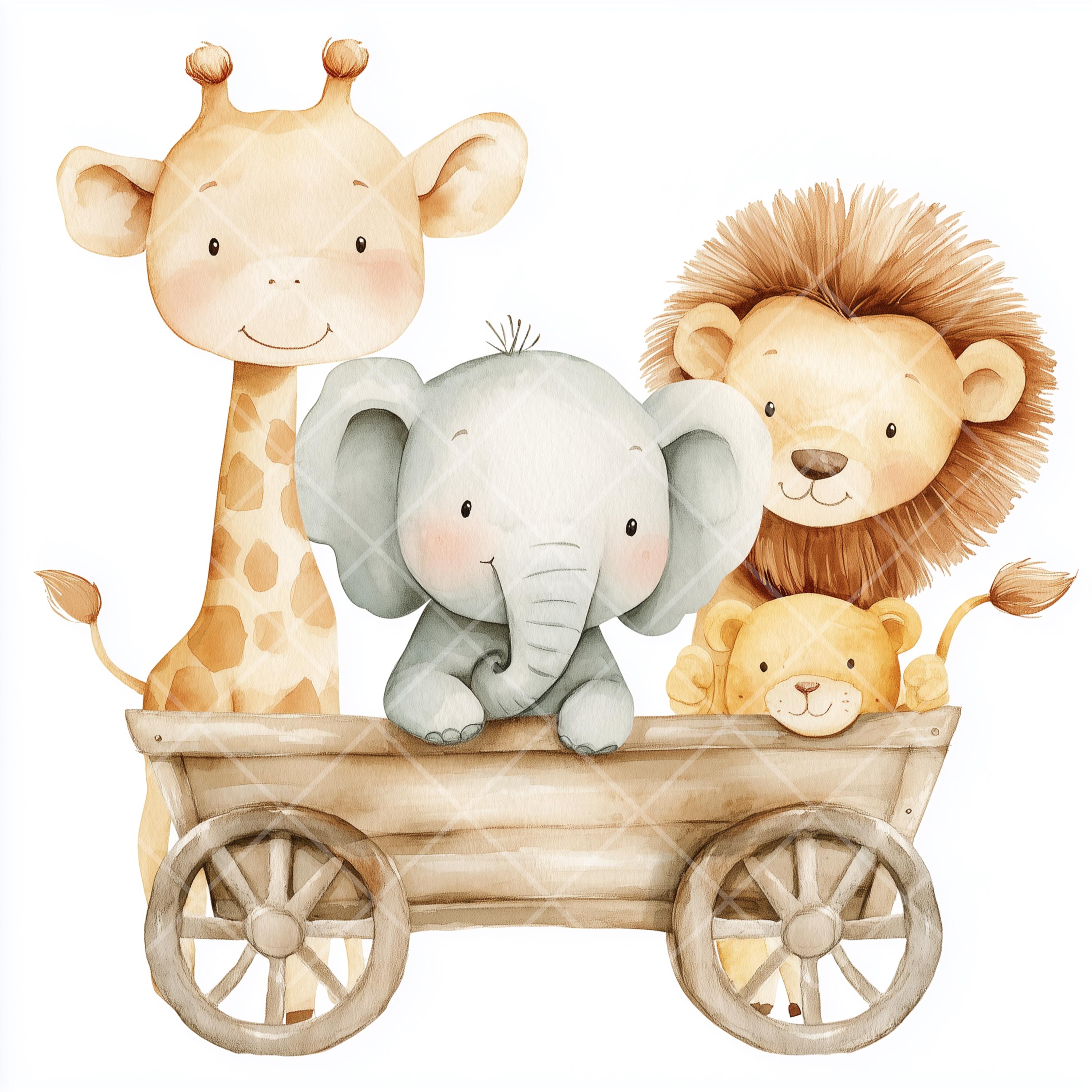 Watercolor Safari Animal Clipart: Elephant, Lion, Giraffe (JPG Digital ...