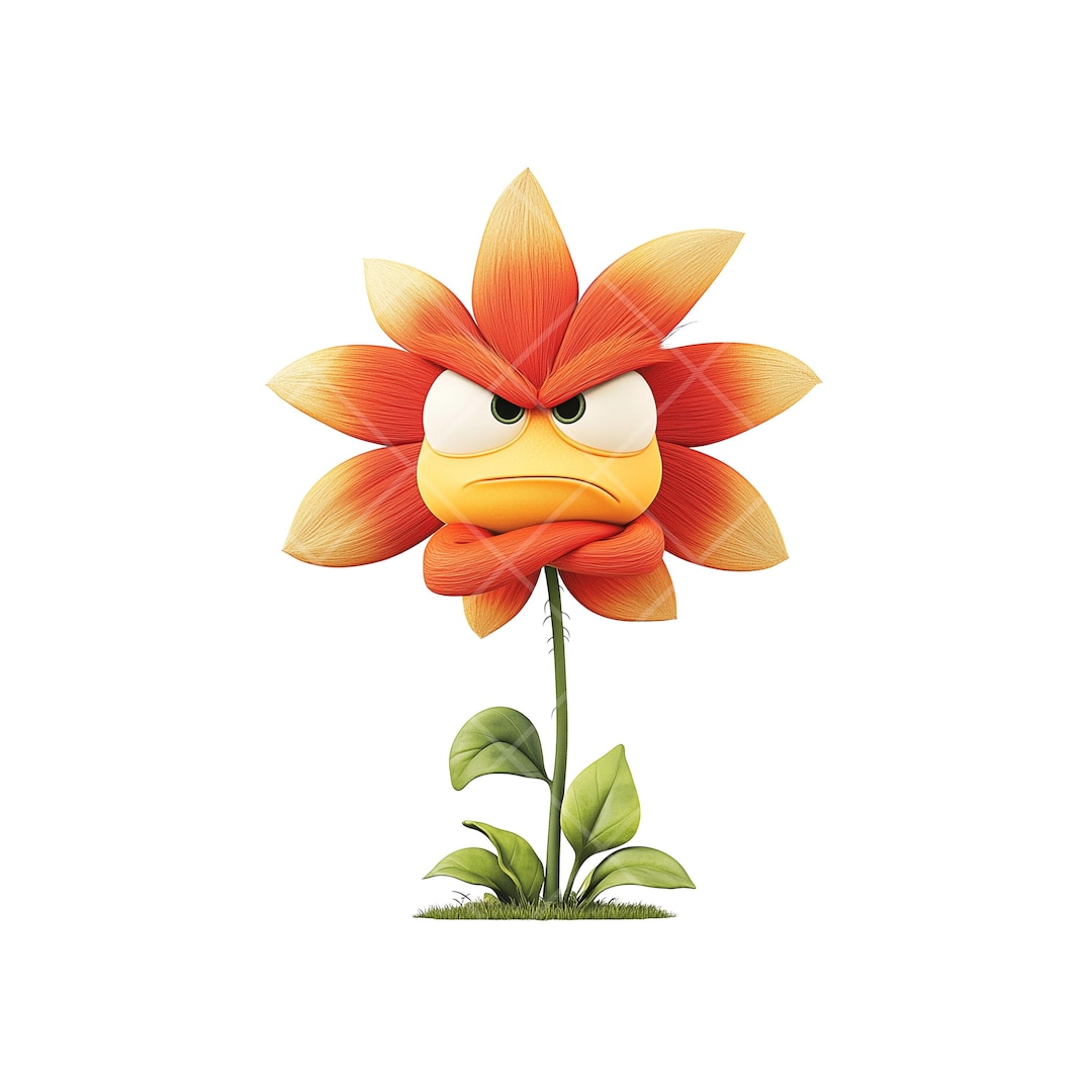 Funny Angry Flowers Clipart: PNG Cartoon Graphics (digital Download) - Etsy