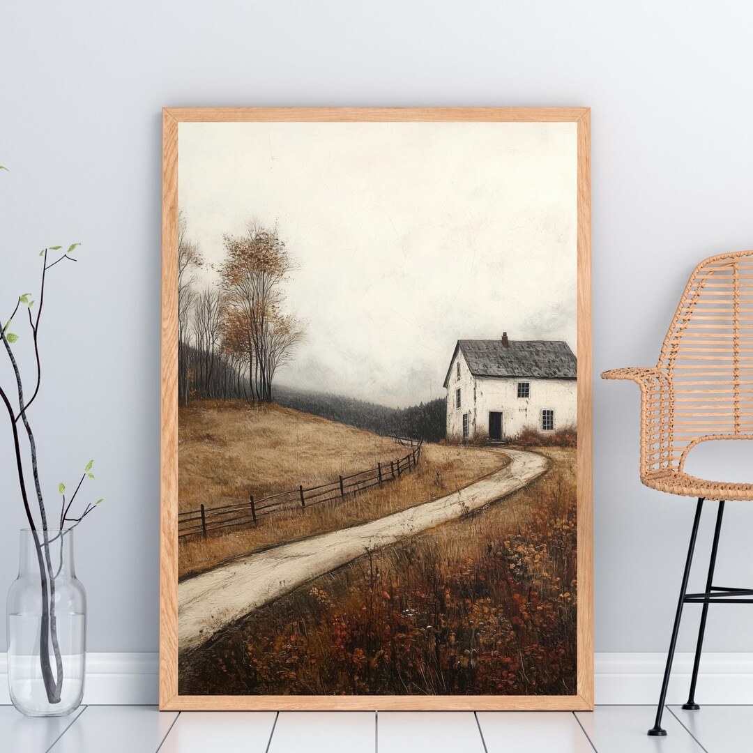 Dark Cottagecore Fall Landscape Print - Vintage Farmhouse Wall Art for ...