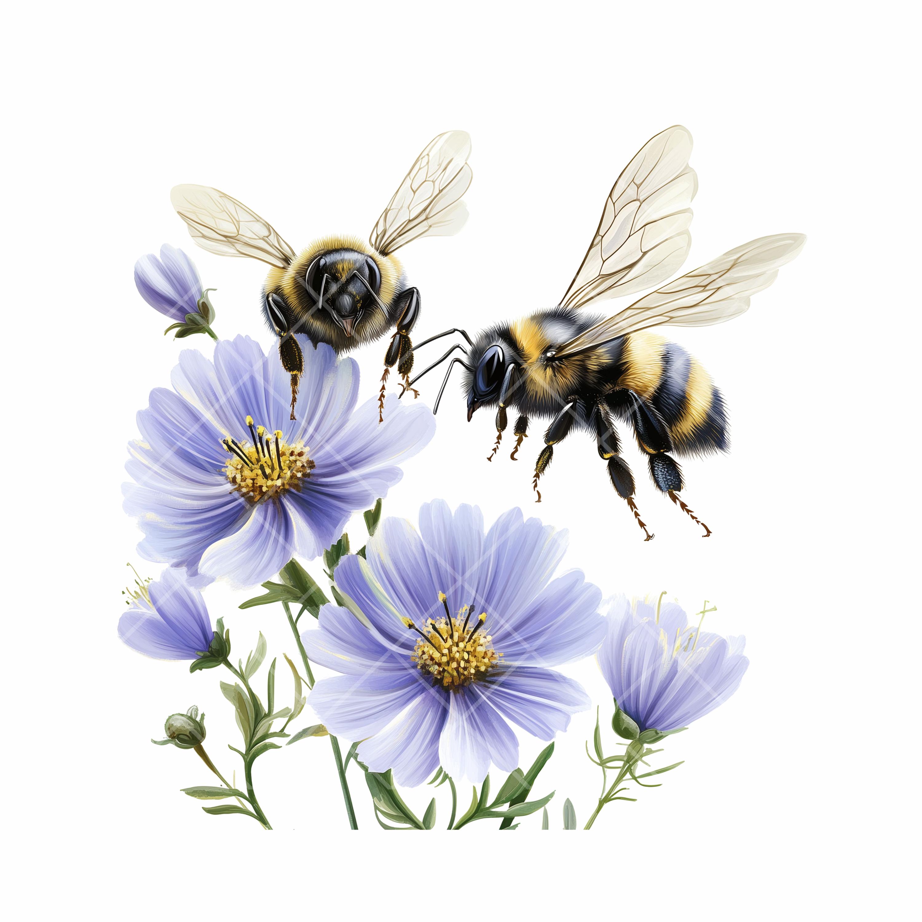 10 Watercolor Bees and Flowers Clipart – Floral Bee PNG Bundle ...