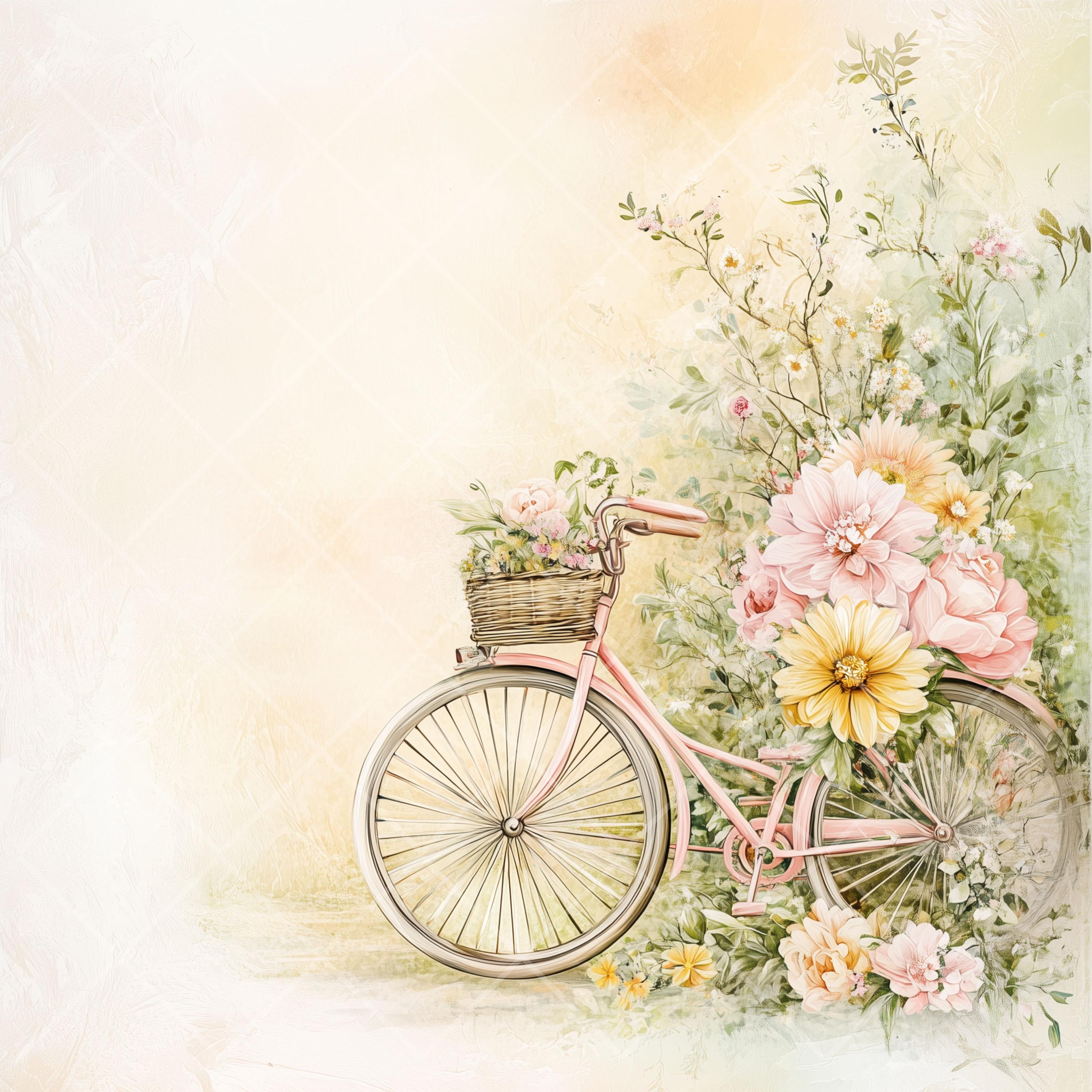 Vintage Floral Bicycle Clipart Set, 10 Soft Pastel Jpgs, Bicycle ...