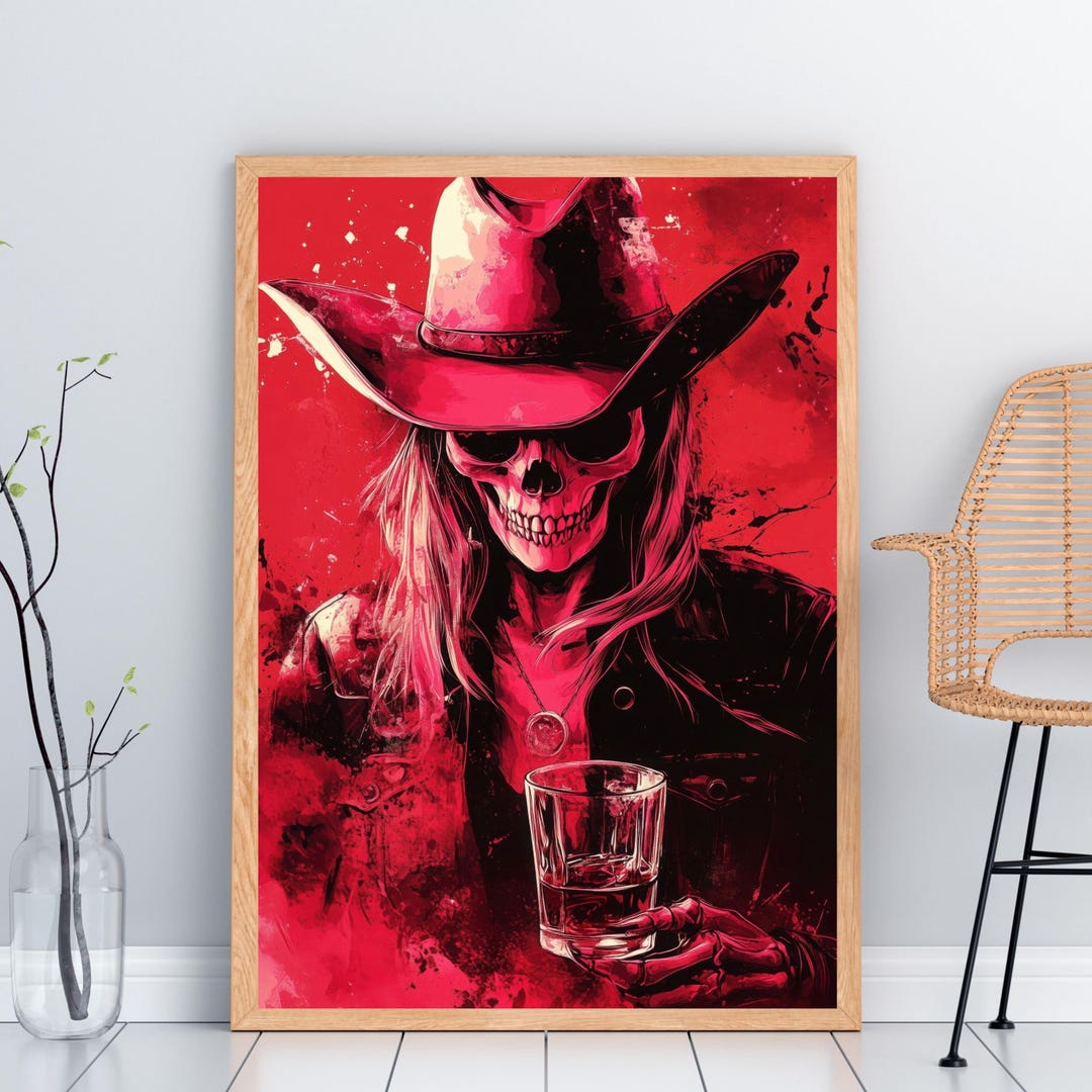 Cowgirl Skeleton Wall Art Digital Download Bar Cart Decor, Whisky Lover ...