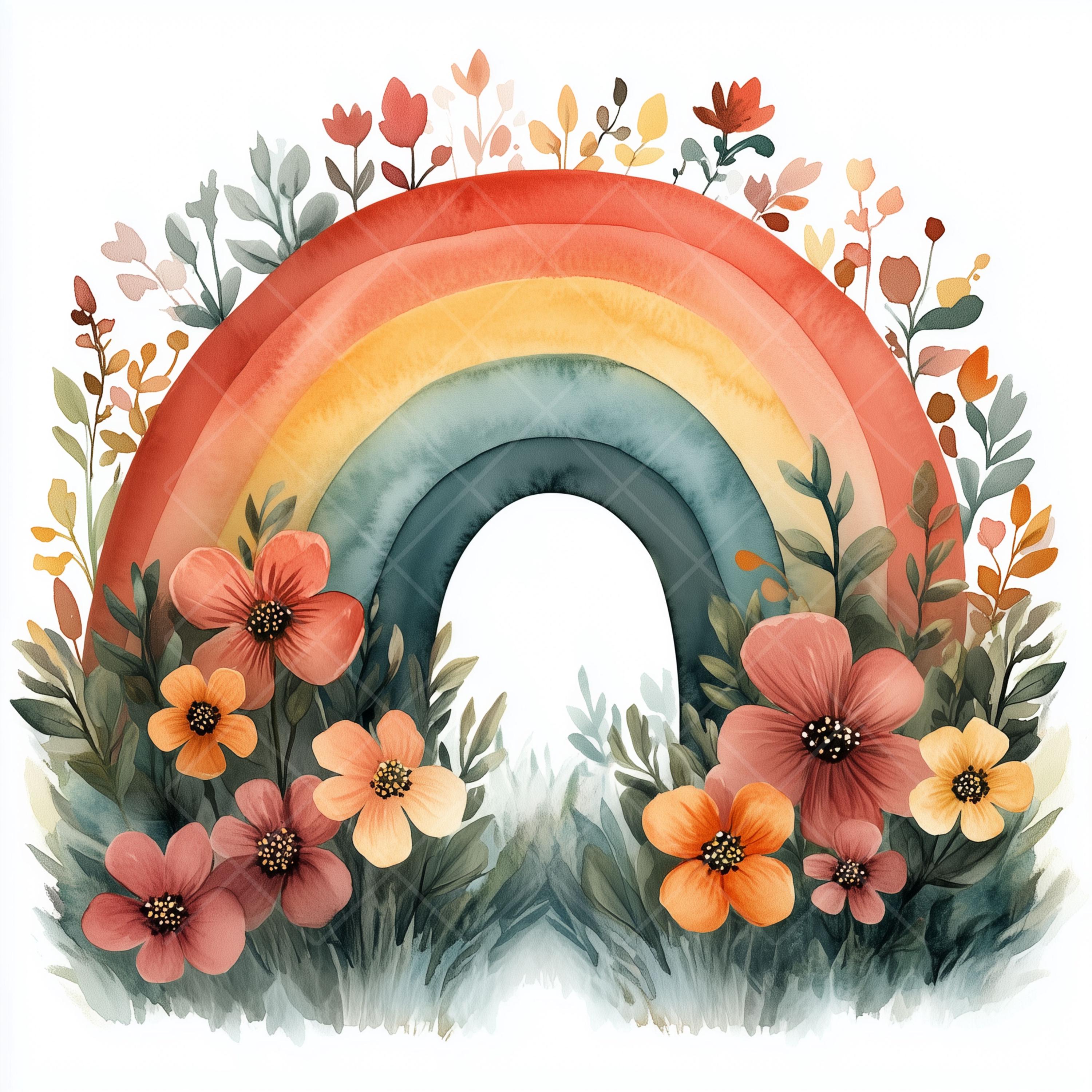 Watercolor Floral Rainbow Clipart: JPG Illustrations (digital Download ...