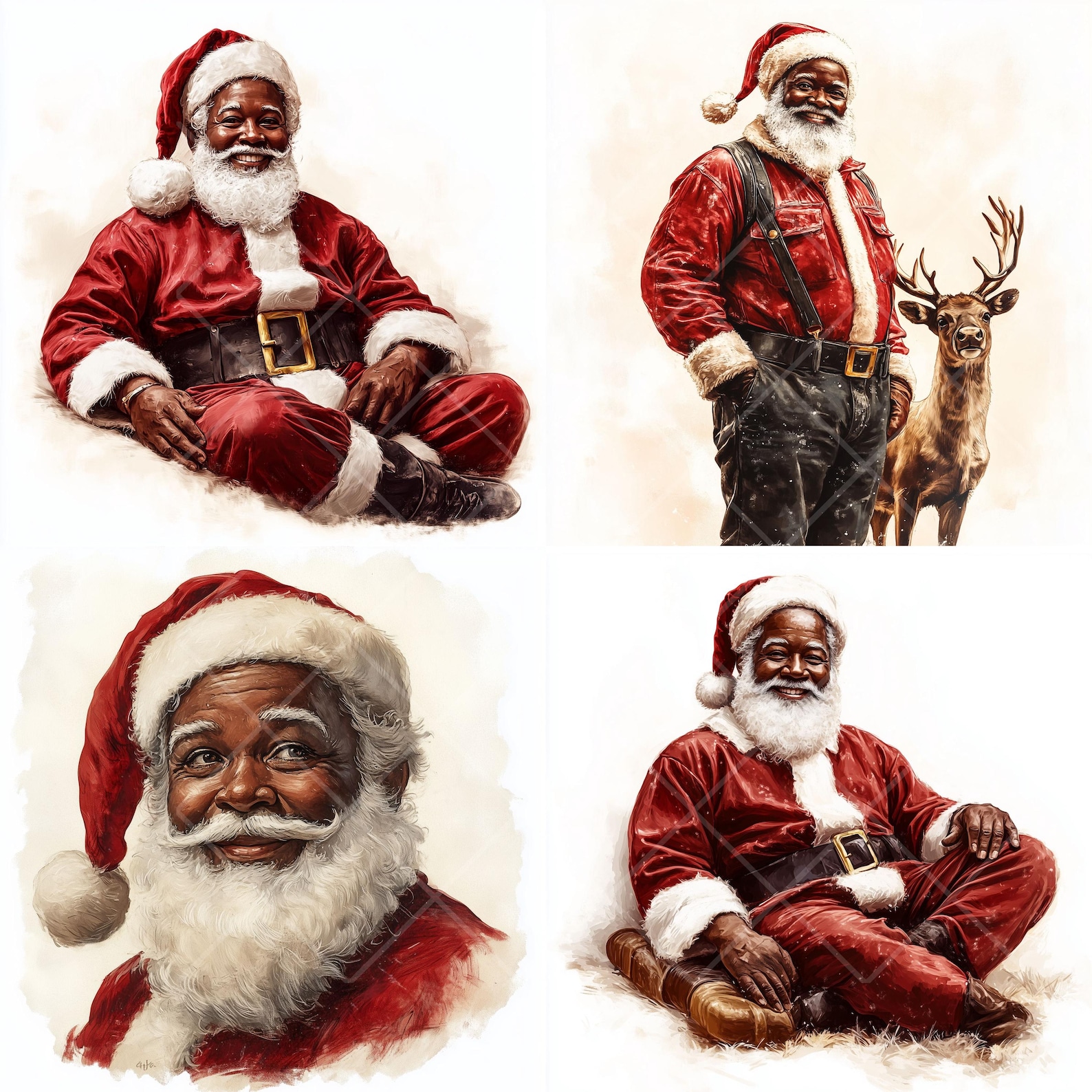 23 Black Santa Clipart JPG, African American Christmas Illustration ...