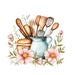 Watercolor Bakery Clipart: Floral Kitchen Utensils (digital Download ...