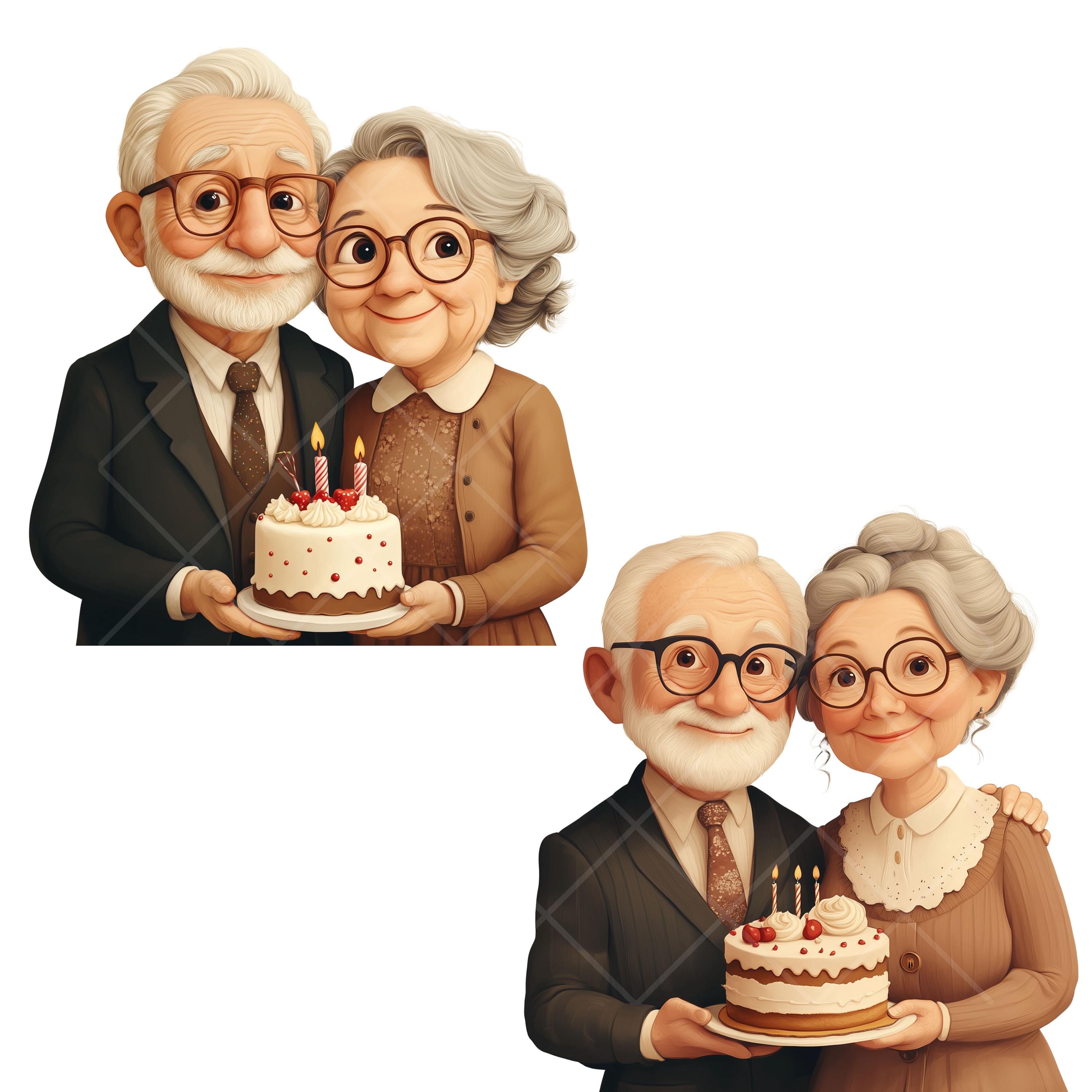11 PNG Cute Elderly Couple Cliparts, Birthday Clipart – Grandparents ...