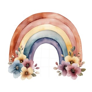 16 Boho Pastel Rainbow Cliparts in Watercolor Style,floral Nursery ...