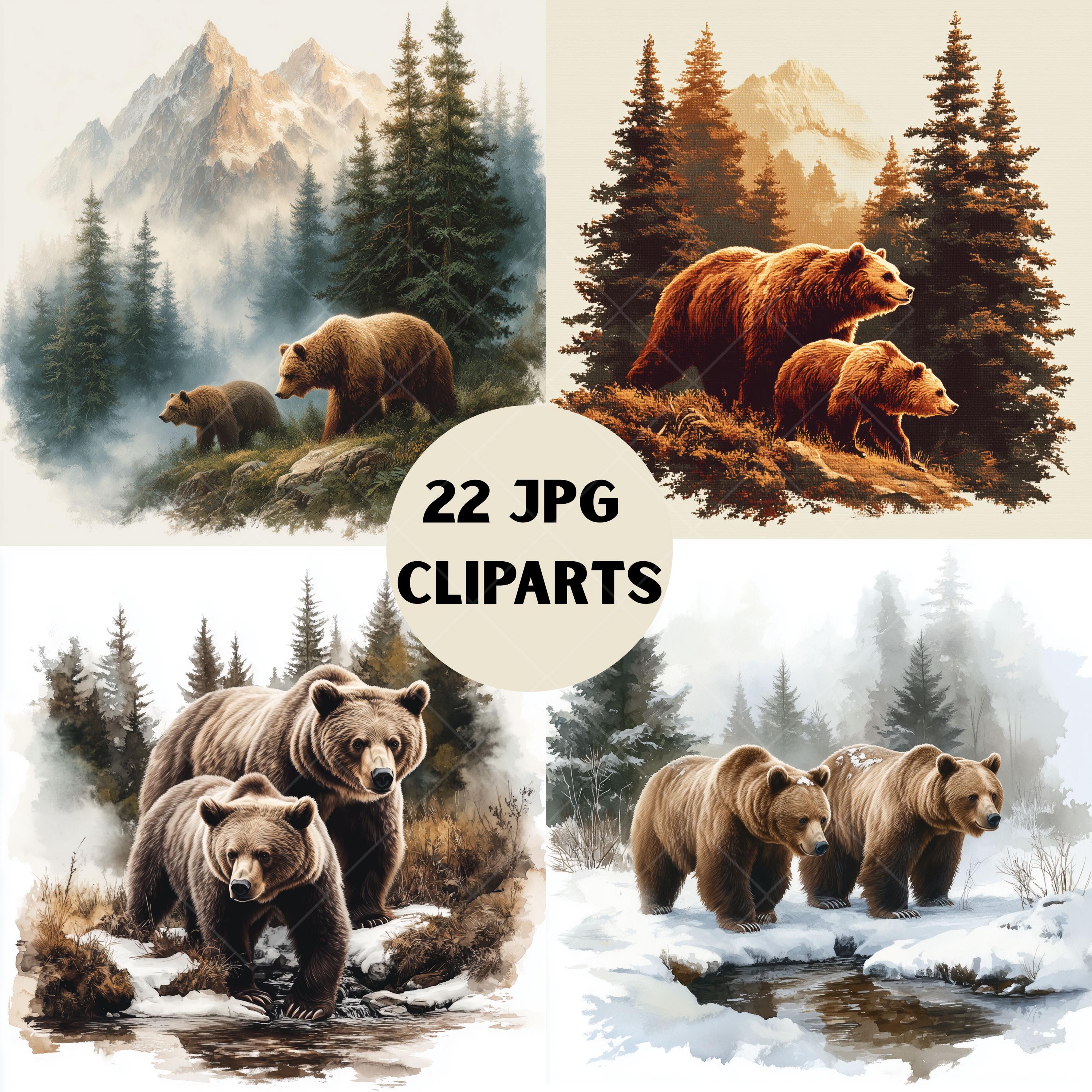 Wild Bears Mountain Forest JPG Clipart Set 22 Images Digital Download ...