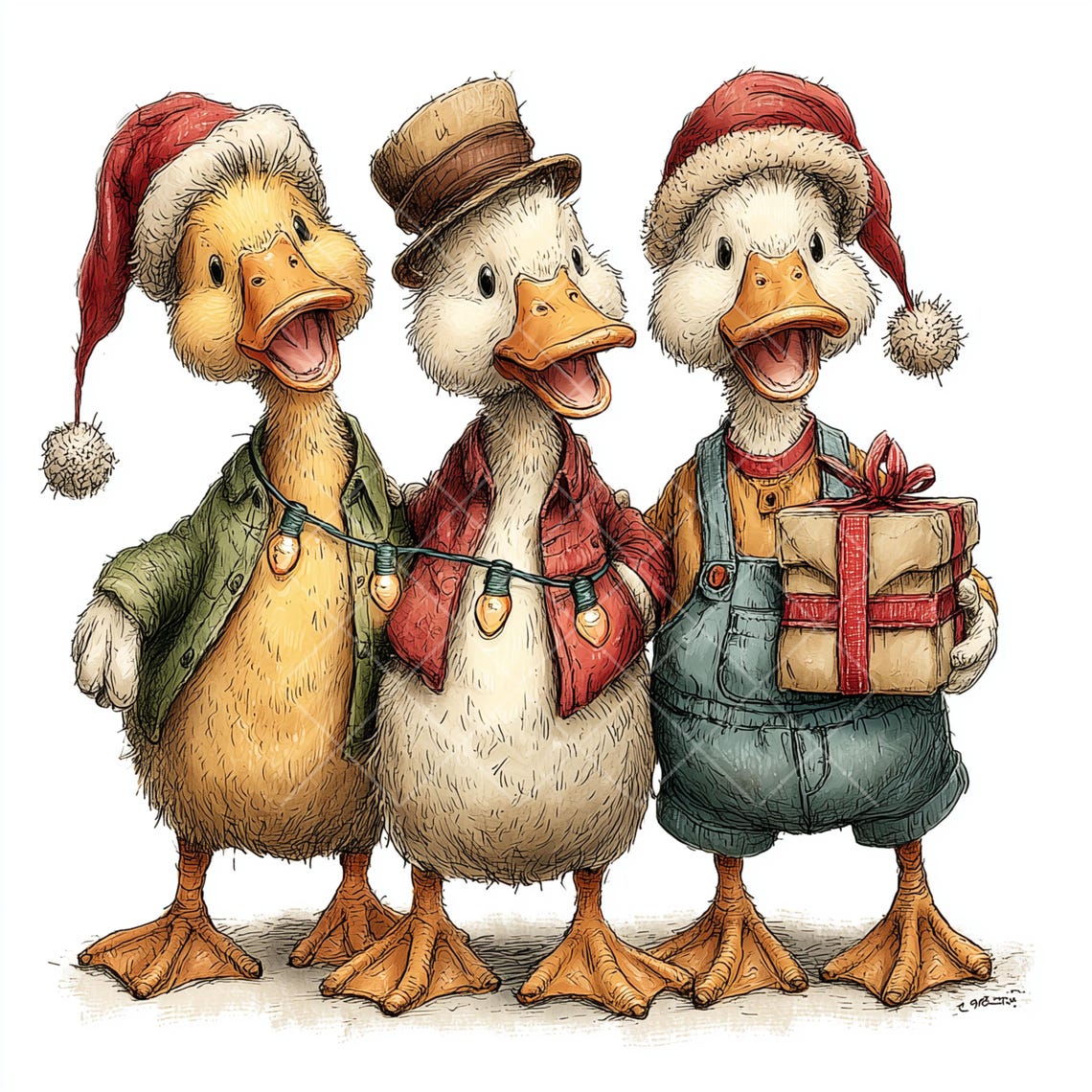 Christmas Duck Clipart Set: Holiday Farm Animal Illustrations (digital ...