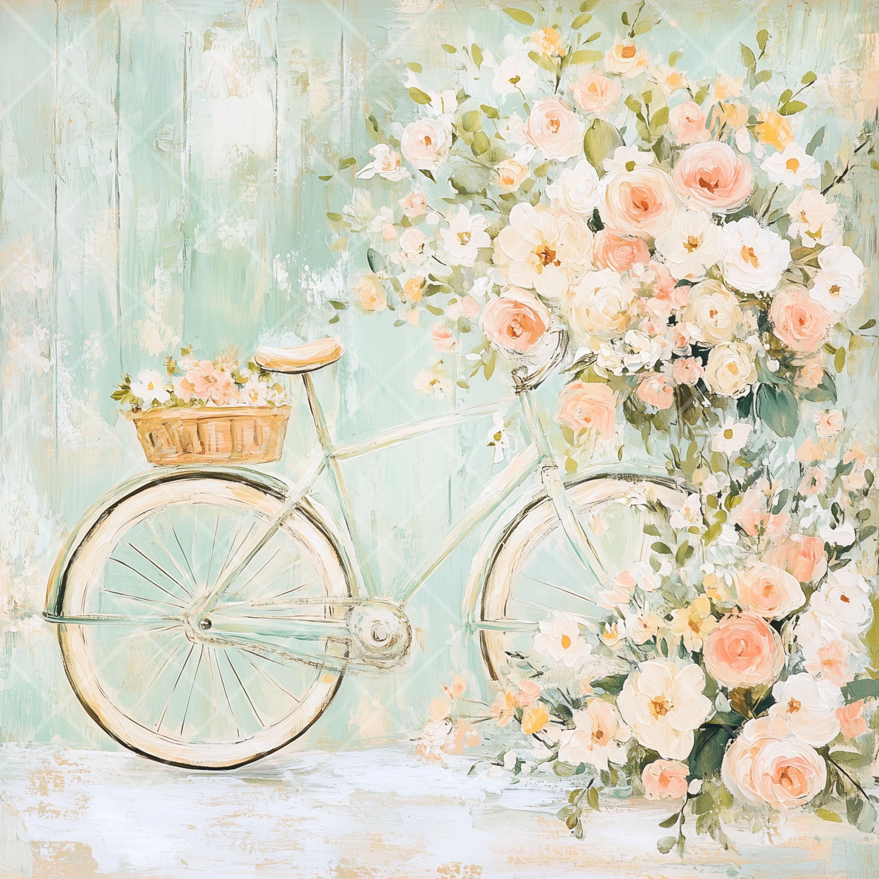 Vintage Floral Bicycle Clipart Set, 10 Soft Pastel Jpgs, Bicycle ...