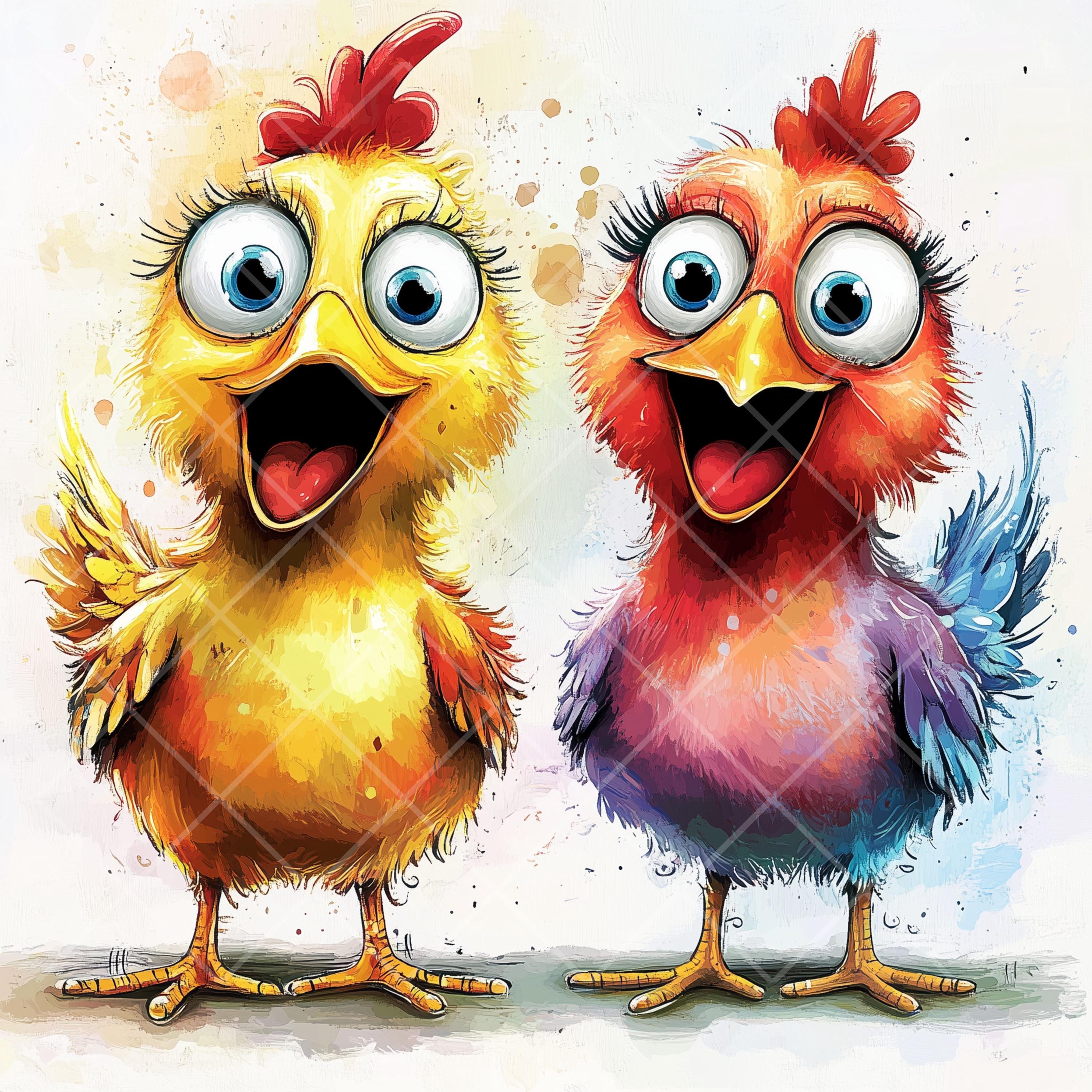 Funny Cartoon Chicken Clipart: Farm Animal Designs (digital Download ...