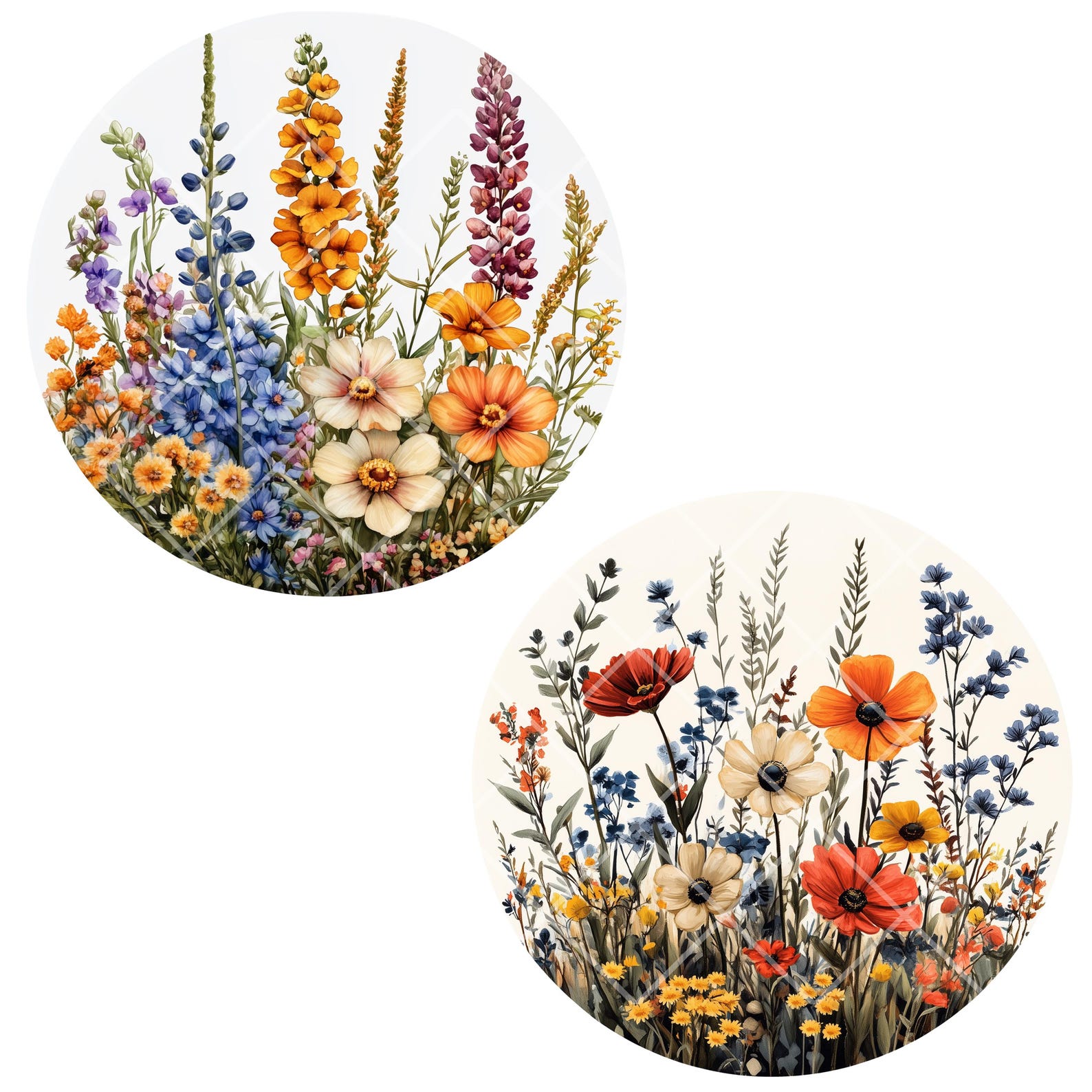 Watercolor Floral Circle Clipart: PNG Flower Frames (digital Download ...