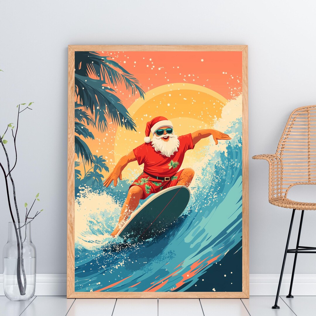Surfing Santa Claus Wall Art | Holiday Digital Download,beach Vacation ...
