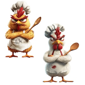 Angry Chicken Chef 11 PNG Clipart Set – Funny Grumpy Hen in Apron With ...