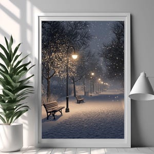 Snowy Path Printable Art | Winter Evening Decor | Illuminated Snow ...