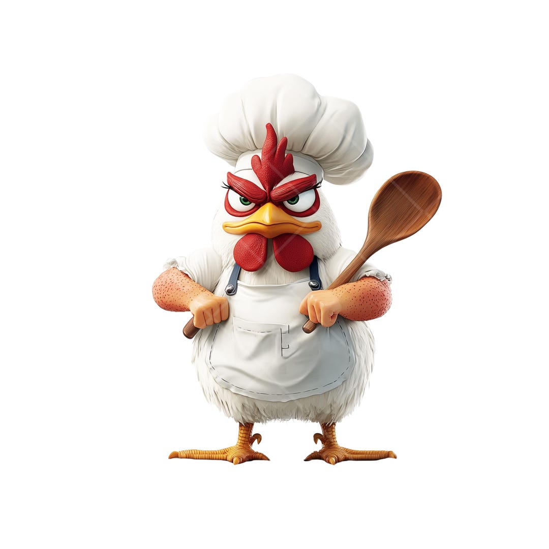 Angry Chicken Chef 11 PNG Clipart Set – Funny Grumpy Hen in Apron With ...