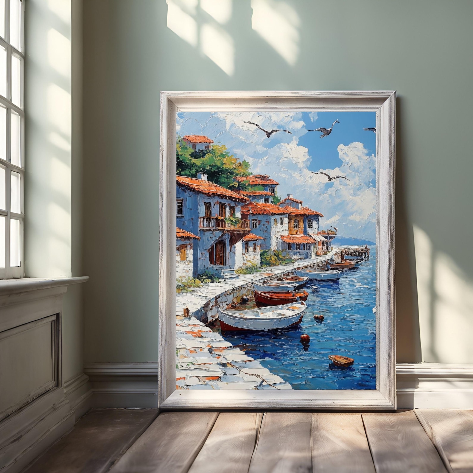 Dreamy Coastal Village Print - Mediterranean Wall Art Download,sea View ...