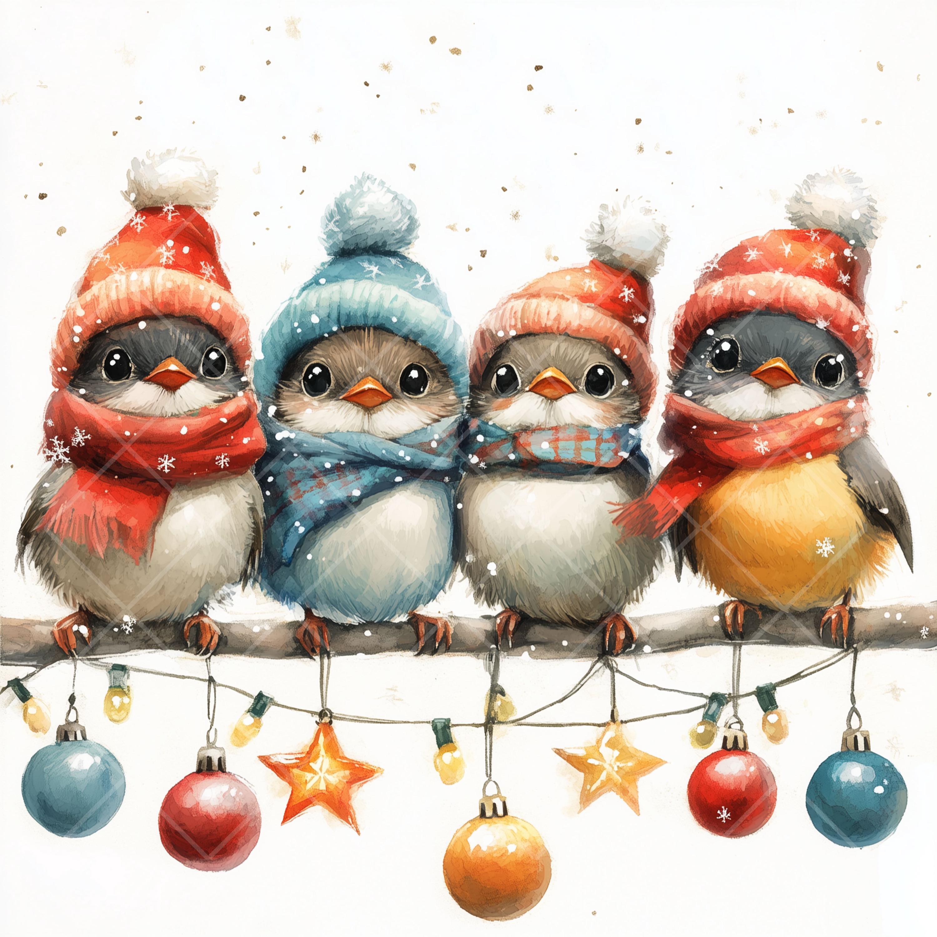 Christmas Bird Clipart: Watercolor Winter Birds With Hats (digital ...