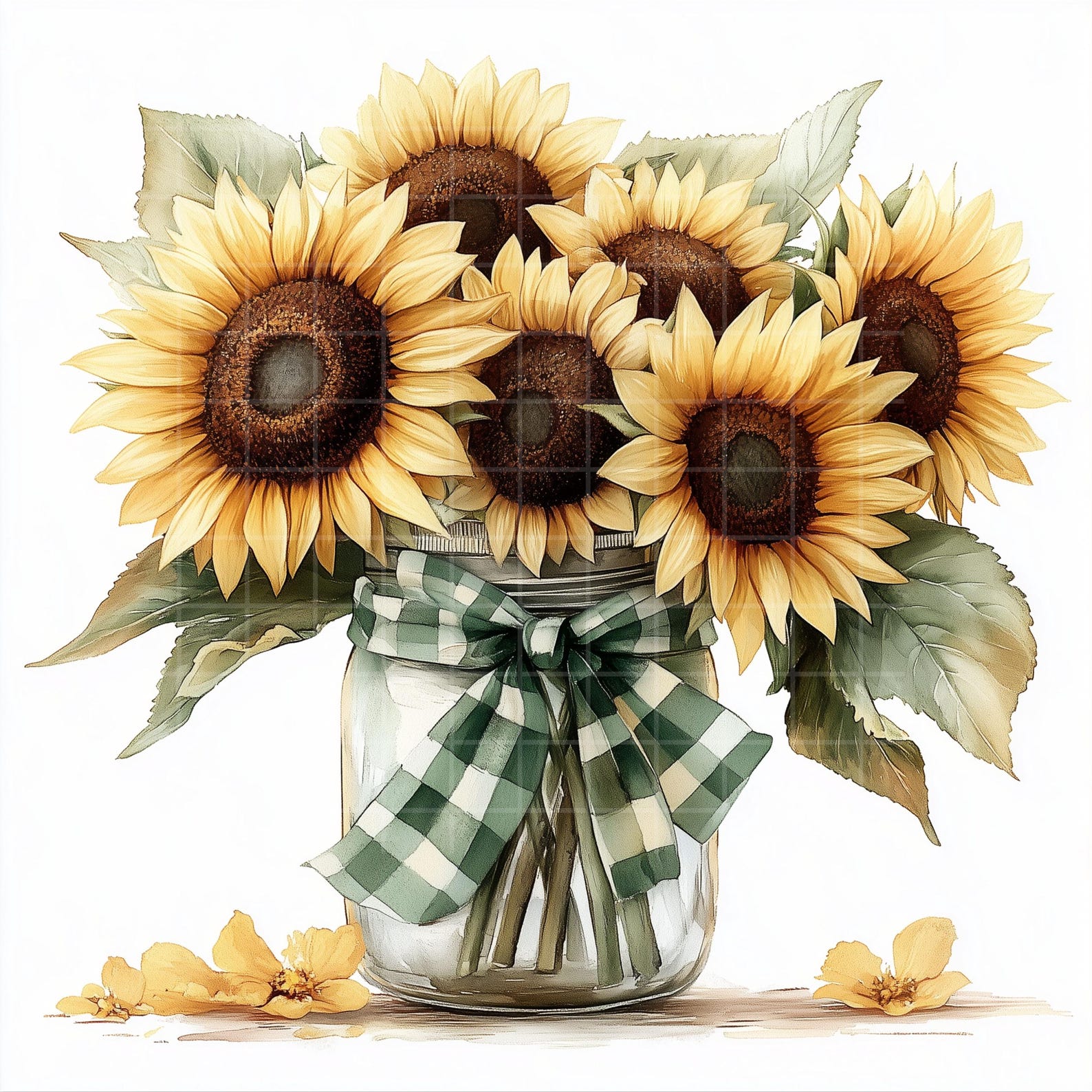 Watercolor Sunflower Mason Jar Clipart: Rustic Fall Floral Illustration ...