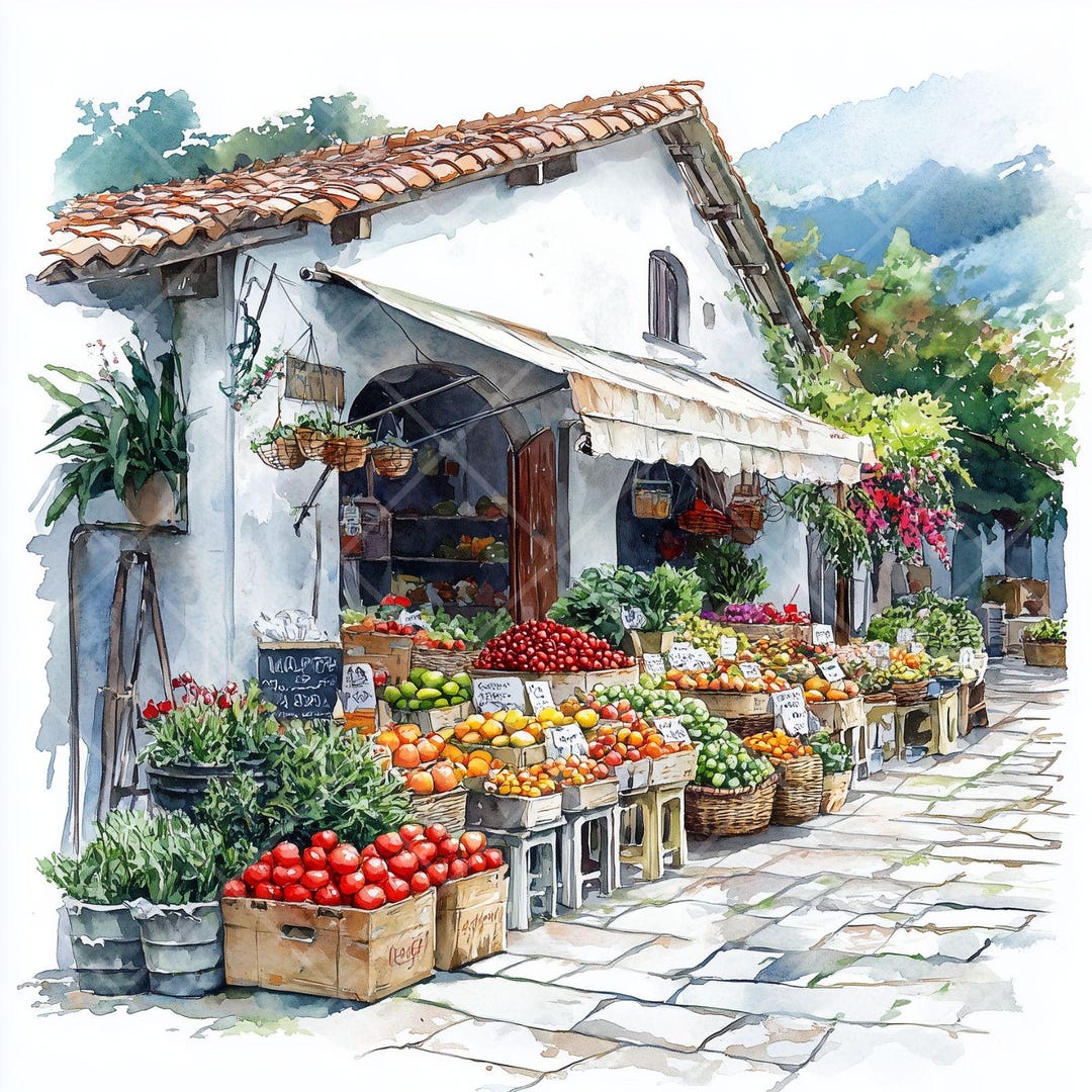 Watercolor Clipart Bundle With Market Stalls, Illustrations of Farmers ...