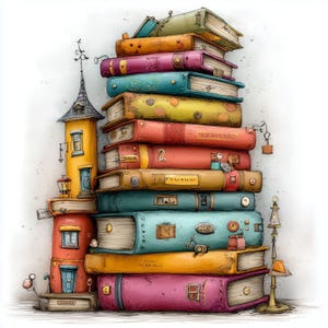 45 Whimsical Book Clipart JPG, Cute Book Stack Illustrations, Reading ...