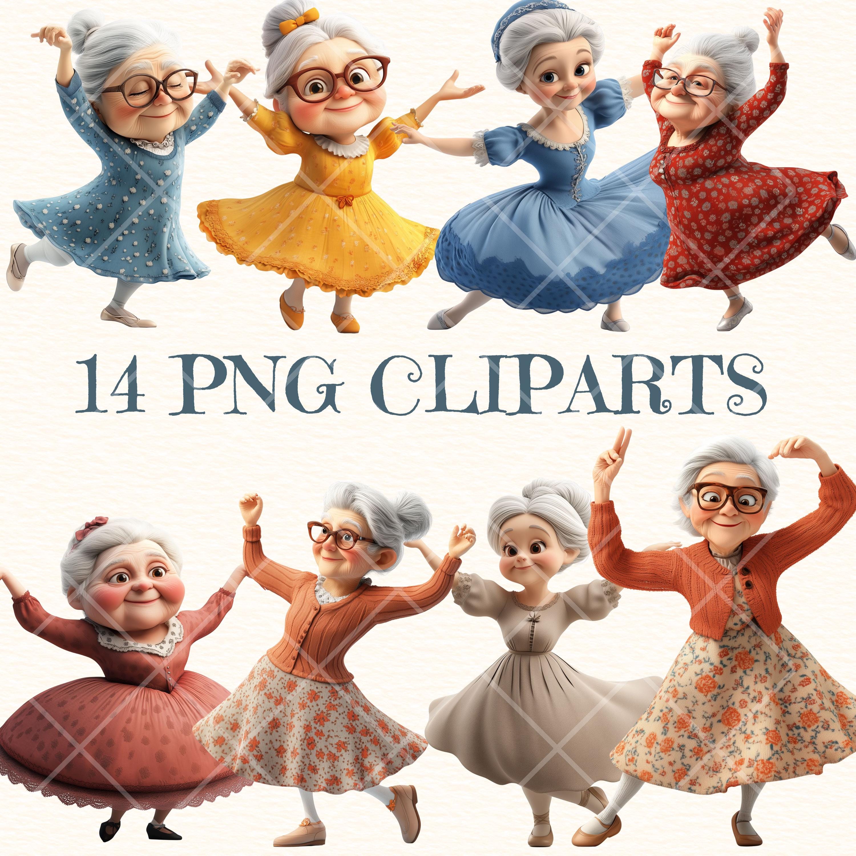 Cartoon Old Ladies Dancing